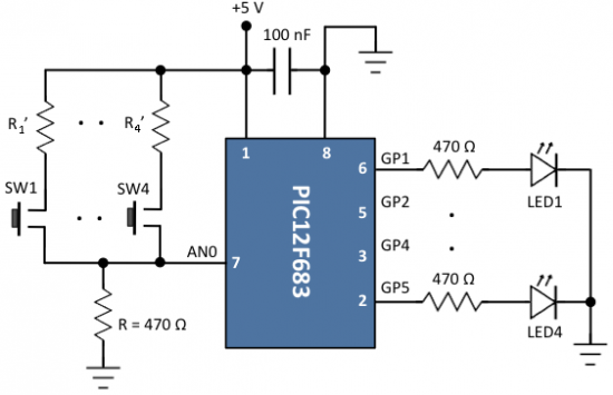 Connecting multiple tact switches on a single input pin of a microcontroller | Embedded Lab