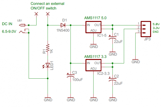 Multi-purpose dual power supply (5.0V and 3.3V) regulator board ...