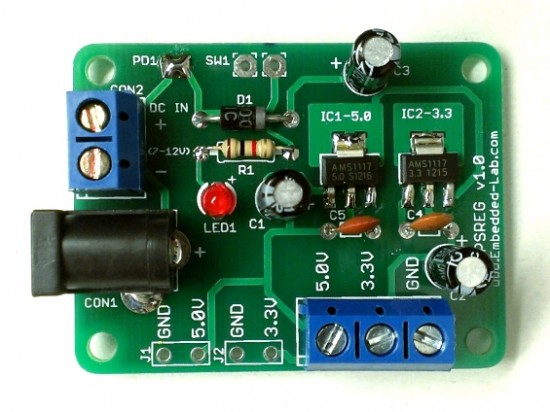 Multi-purpose dual power supply (5.0V and 3.3V) regulator board ...