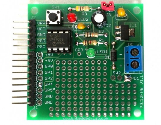 Mini project board for PIC12F series microcontrollers | Embedded Lab